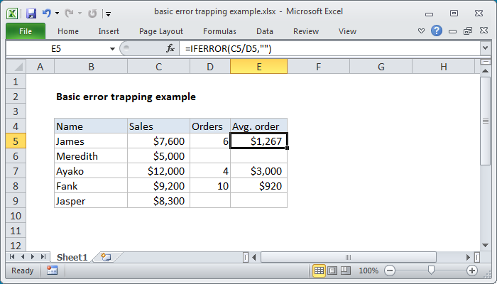 Excel formula: Basic error trapping example | Exceljet Excel formula: Basic error trapping example | Exceljet